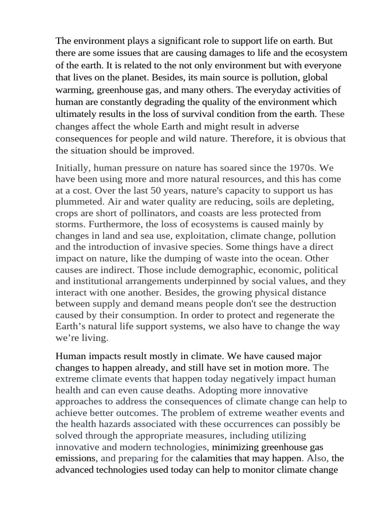 The Environment Plays A Significant Role To Support Life On Earth | PDF