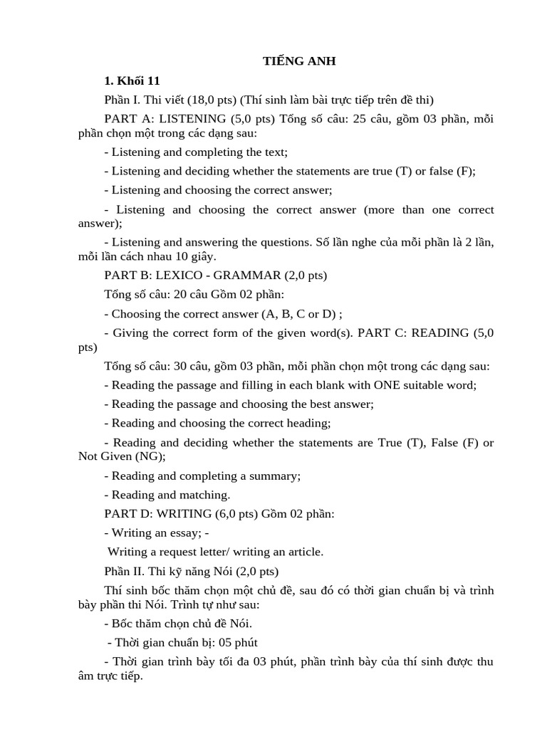 Cấu trúc đề thi HSG TIẾNG ANH | PDF