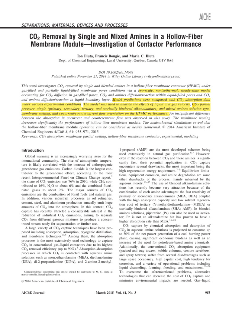 AIChE Journal - 2014 - Iliuta - CO2 Removal by Single and Mixed Amines ...