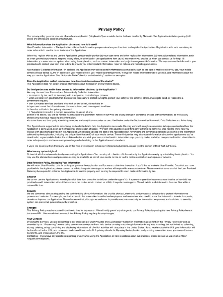 App privacy policy | PDF