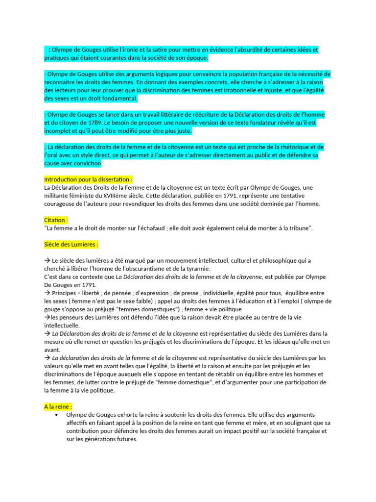 Olympe de Gouges Synthese Dissertation | PDF