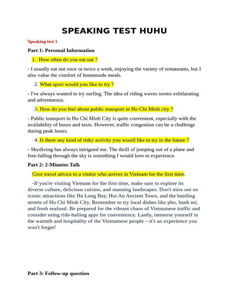 SPEAKING TEST HUHUhu | PDF