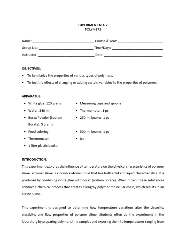 NS 1A2 Experiment No. 2 Polymers | PDF