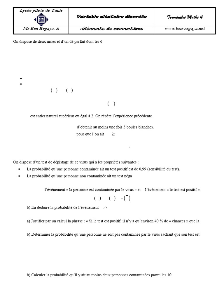 Variable Aléatoire Discrète Non Corrigée | PDF