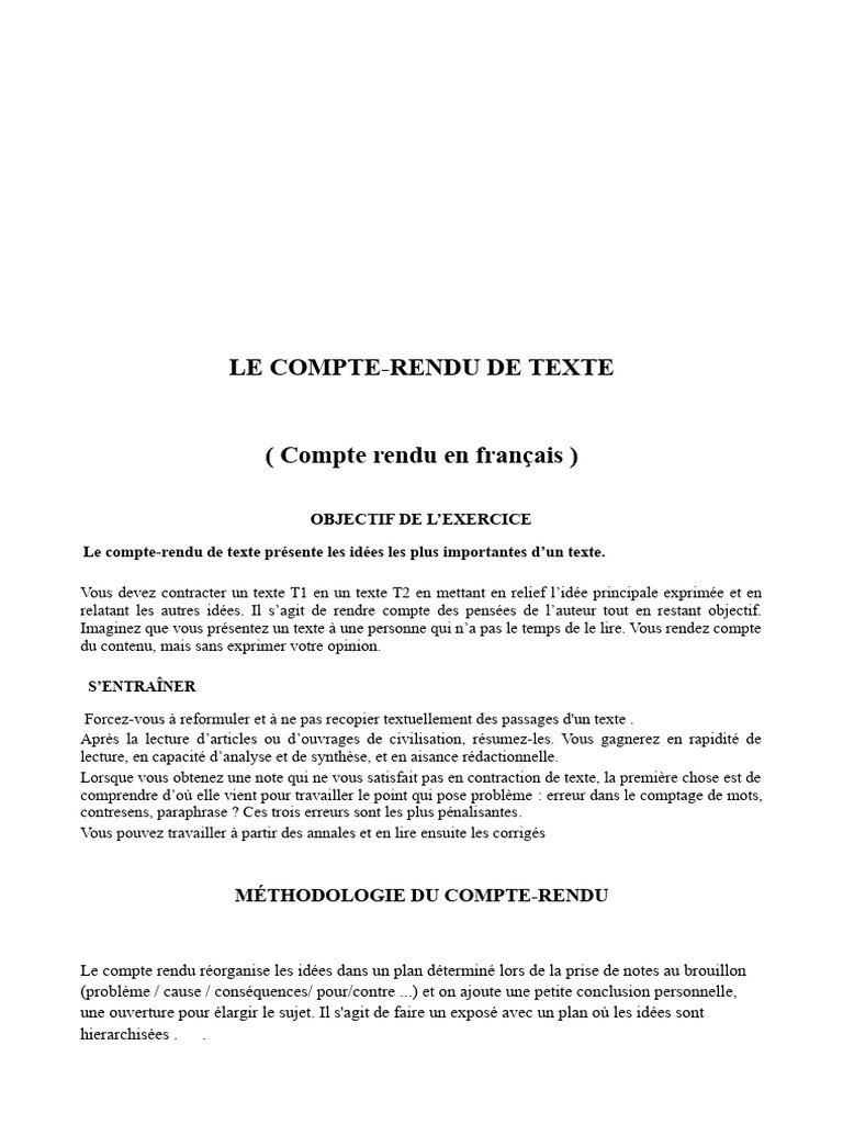 Le Compte-Rendu de Texte | PDF
