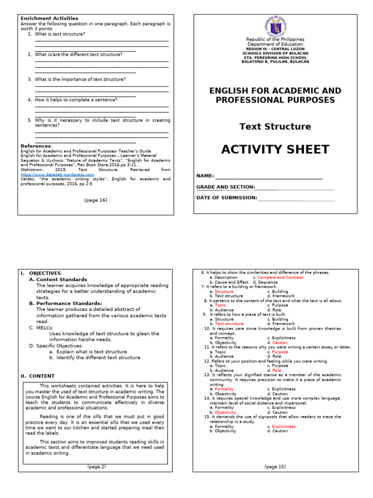 ACTIVITY-SHEET-ENGLISH FOR ACAD Week 2 | PDF