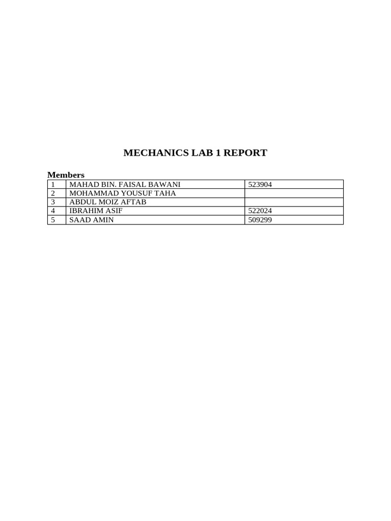 MECHANICS LAB 1 REPORT | PDF