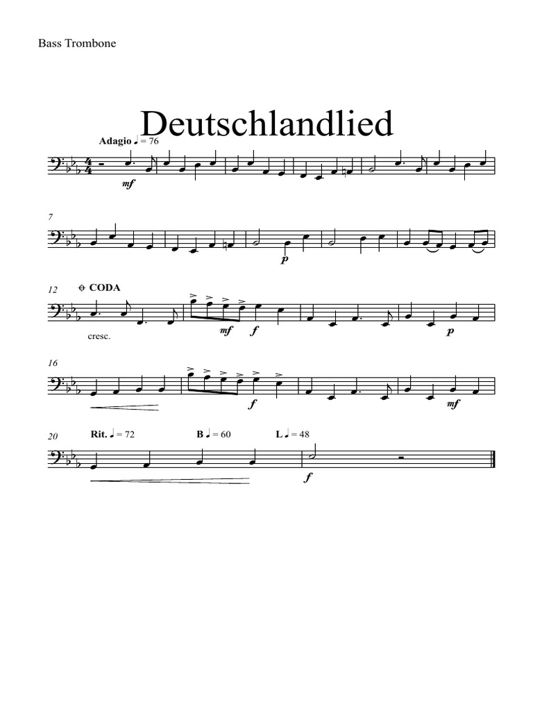 Deutschlandlied. - National - Anthem - of - Germany - Bass Trombone | PDF