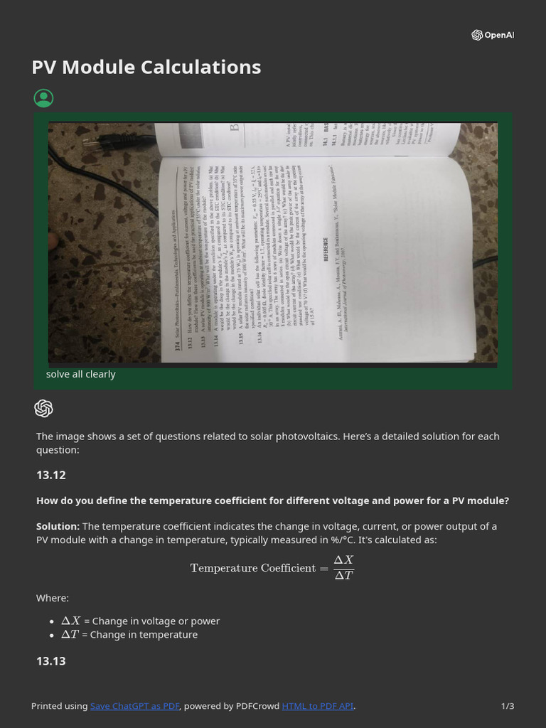 PV Module Calculations | PDF