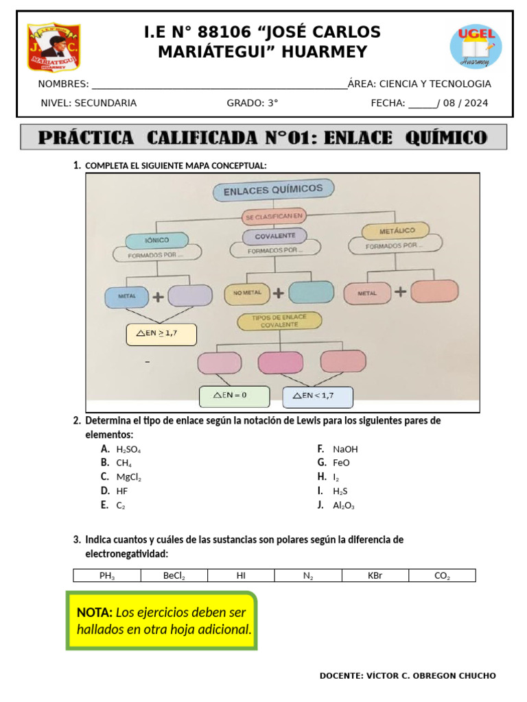 Practica Calificada de Enlace Quimico | PDF