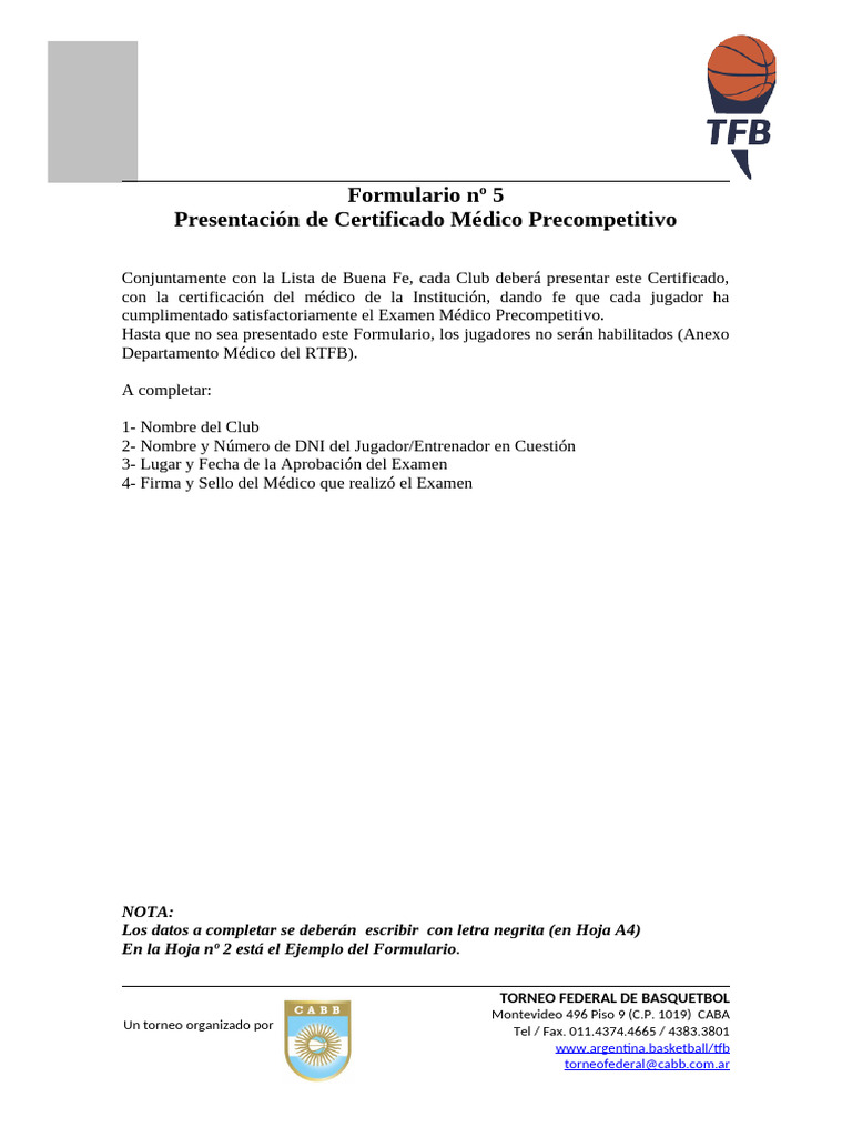 Form5 Certificado Medico Pre Competitivo | PDF