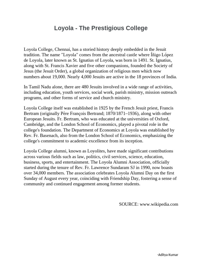 Loyola-The Prestigious College | PDF