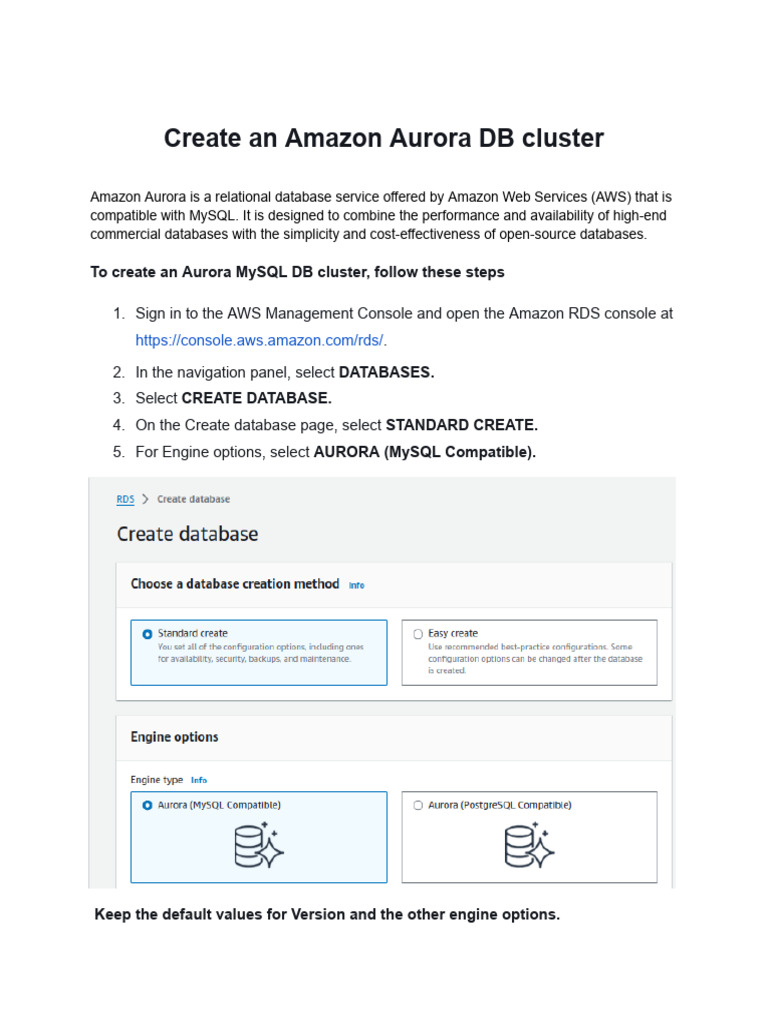 Create An Amazon Aurora DB Cluster | PDF