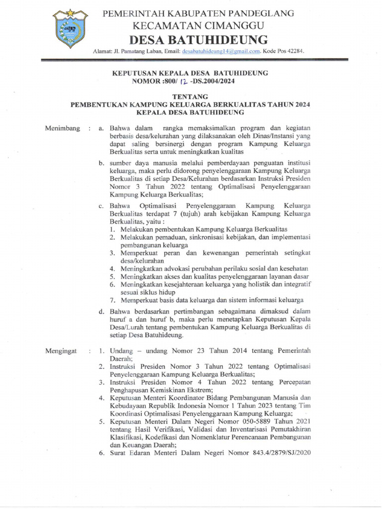 SK Pokja PMR Desa Batuhideung - Cimanggu2024 | PDF