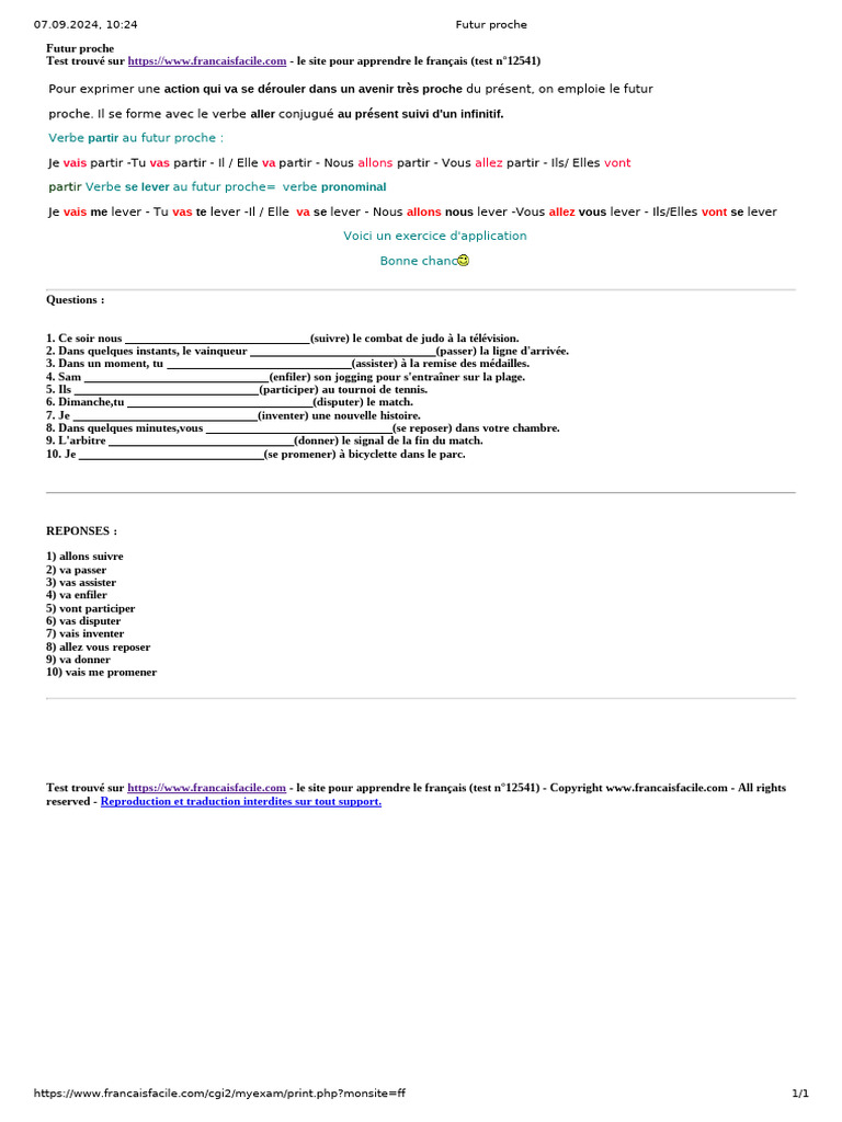Futur Proche 2 | PDF