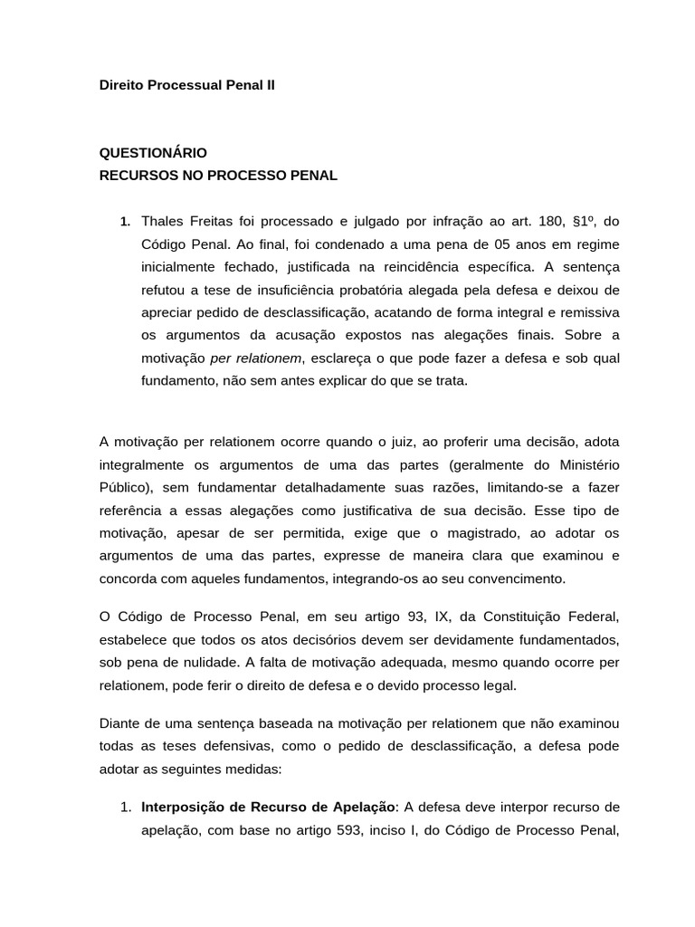 Sentença e Teoria Geral Dos Recursos - Questionário | PDF