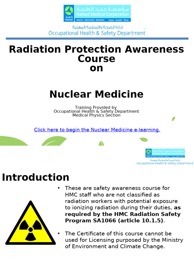 Radiation Protection Awareness Course in Nuclear Nedicine E-Leaning 11 ...