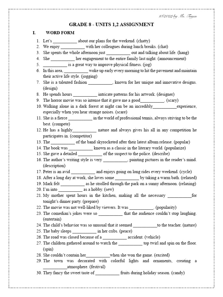 GRADE 8 ASSIGNMENT UNITS 1,2 | PDF