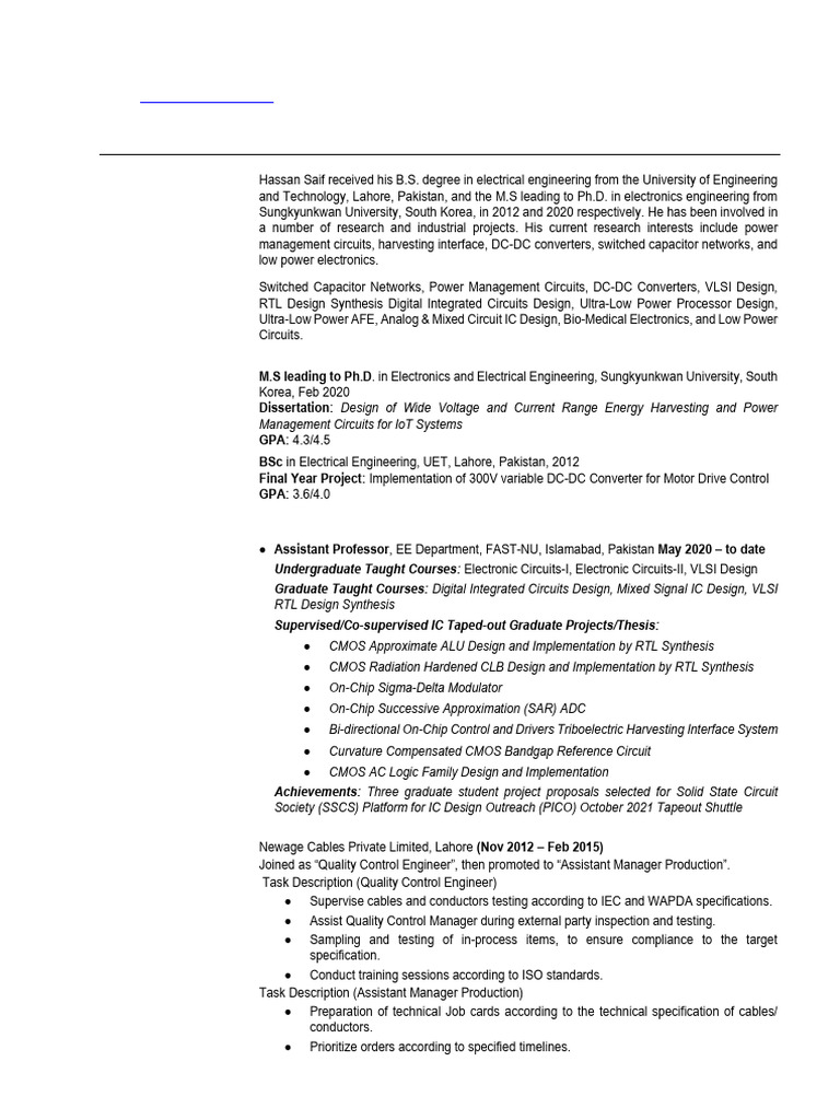 Hassan Saif FAST Lab CV - Sep - 2021 | PDF | Energy Harvesting | Computers