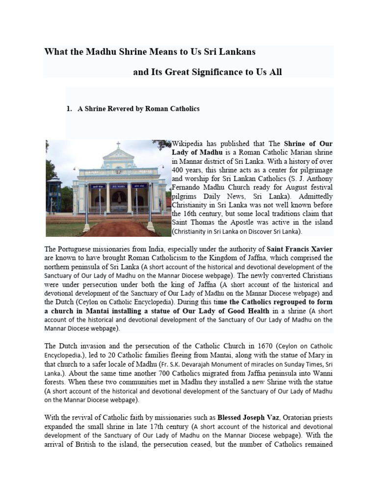 What The Madhu Shrine Means To Us Sri Lankan | PDF