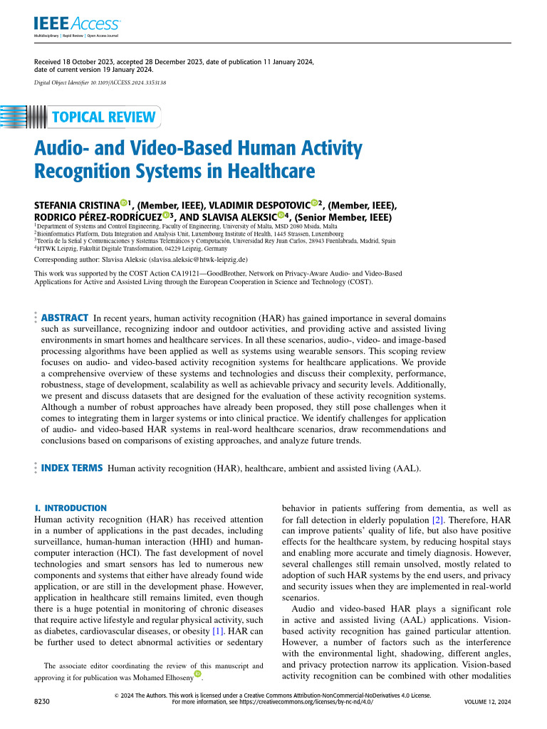 Audio - and Video-Based Human Activity Recognition Systems in Healthcare | PDF