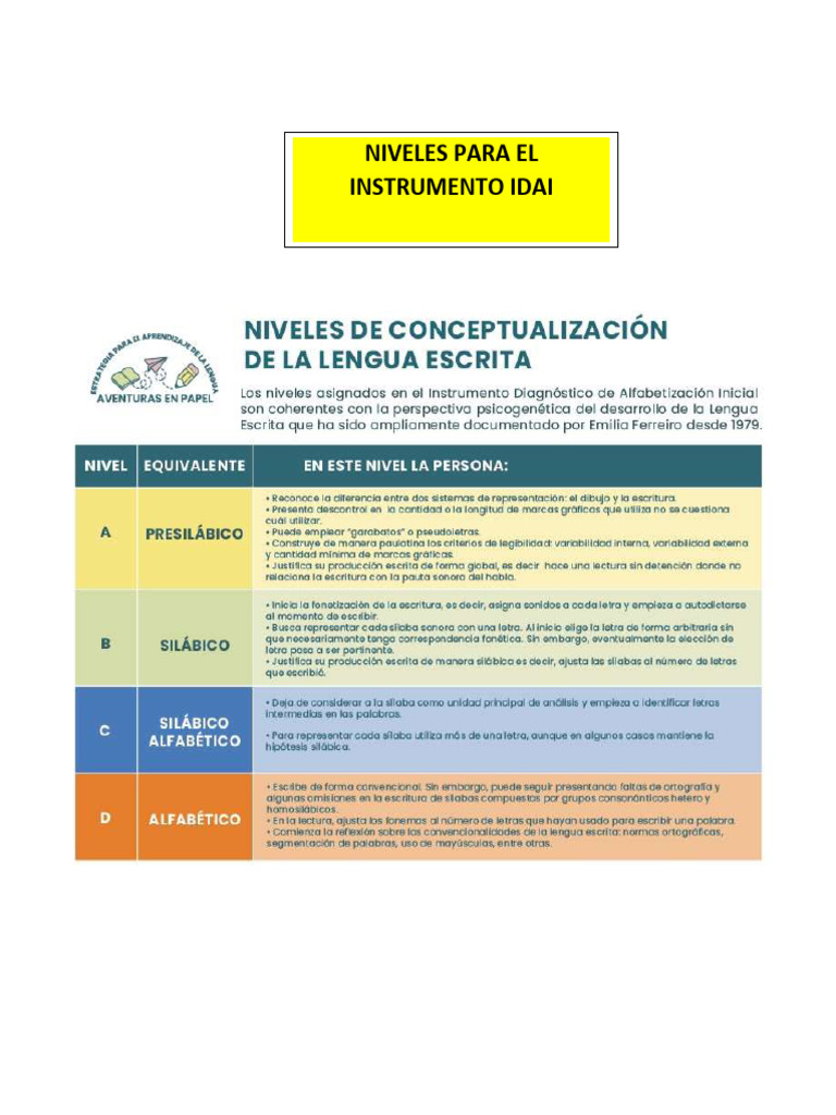 NIVELES DE CATEGORIZACIÓN INSTRUMENTOS IDAI - ICE | PDF