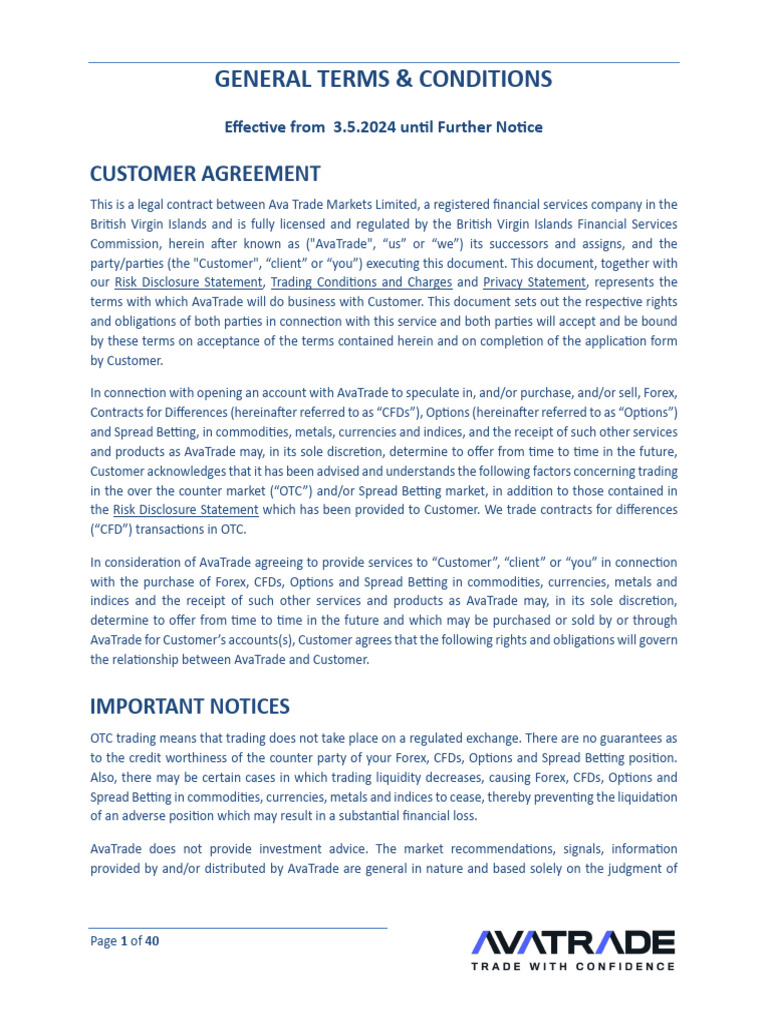 General Terms & Conditions: Customer Agreement | PDF | Option (Finance) | Contract For Difference