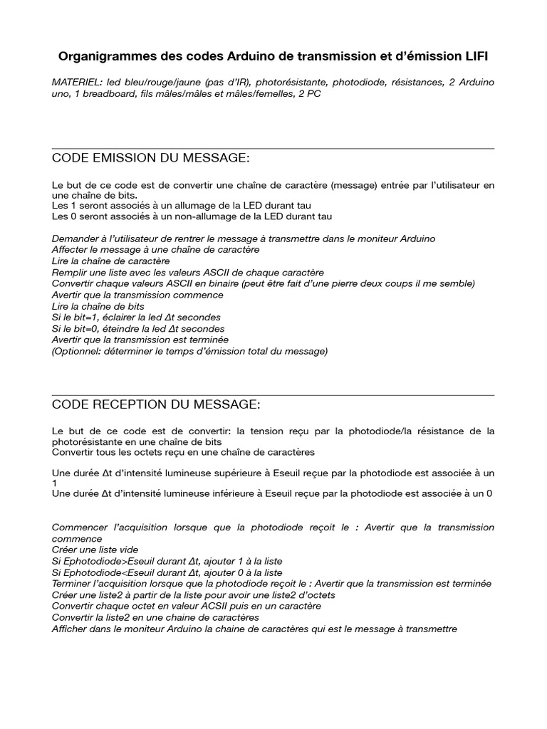 Projet Codage Arduino Lifi | PDF