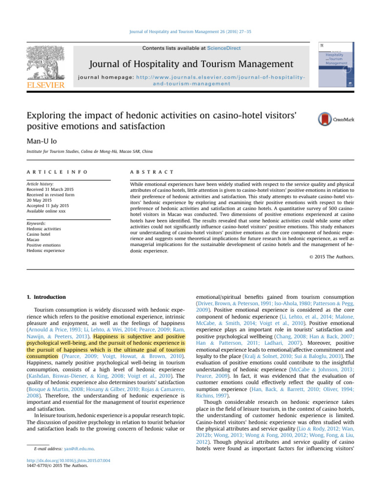 Exploring The Impact of Hedonic Activities On Casino-Hotel Visitors ...