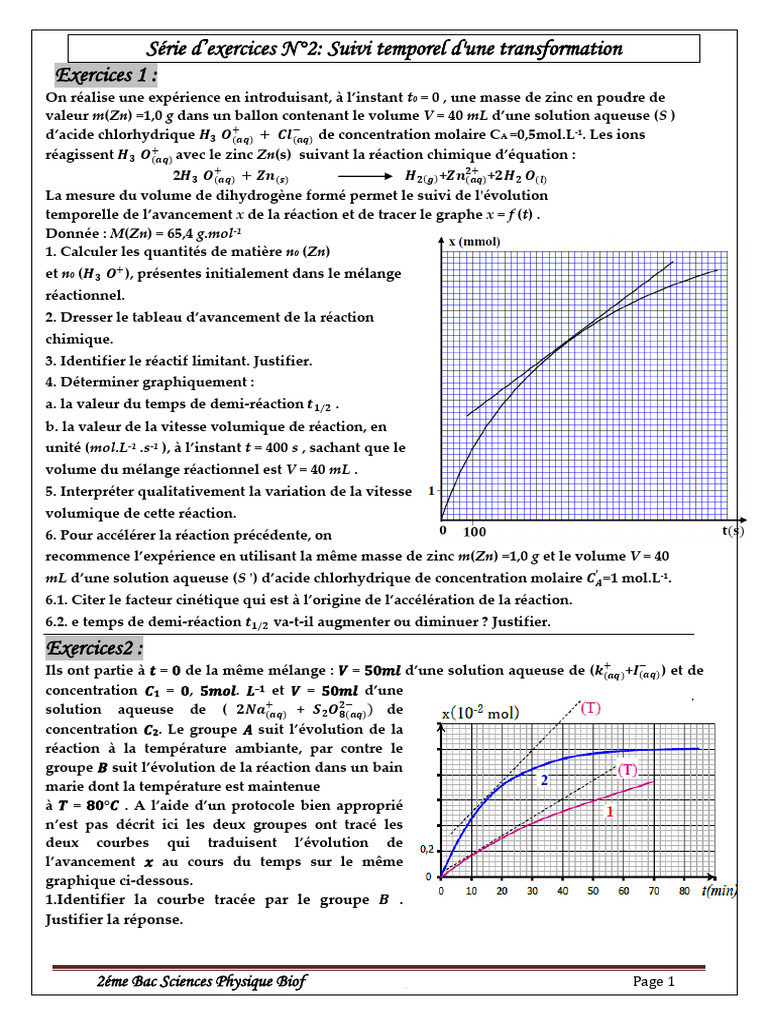 Serie d'exercices suivi temporel 2 Bac SM-PC | PDF