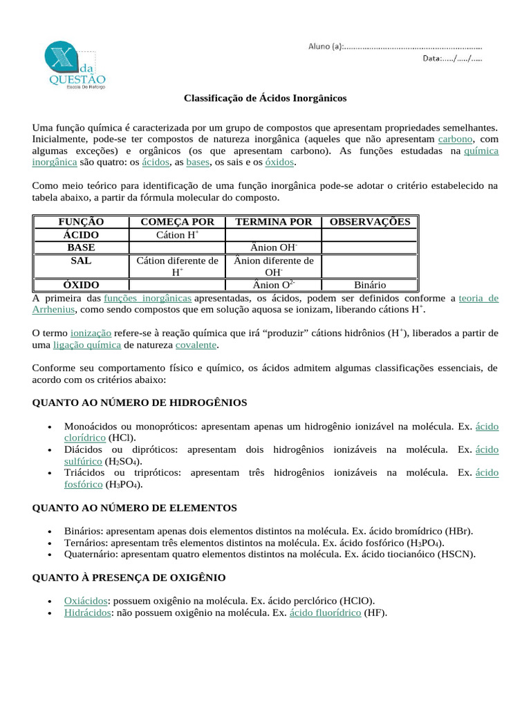 Classificação de Ácidos Inorgânicos | PDF