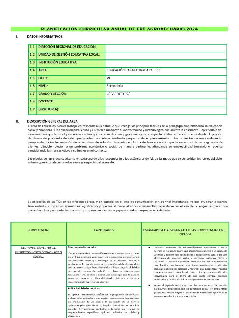 Plan Anual Ept Agropecuario 1° Sec 2024 | PDF