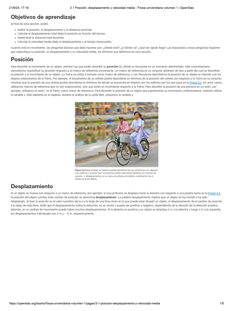 3.1 Posición, Desplazamiento y Velocidad Media - Física Universitaria ...