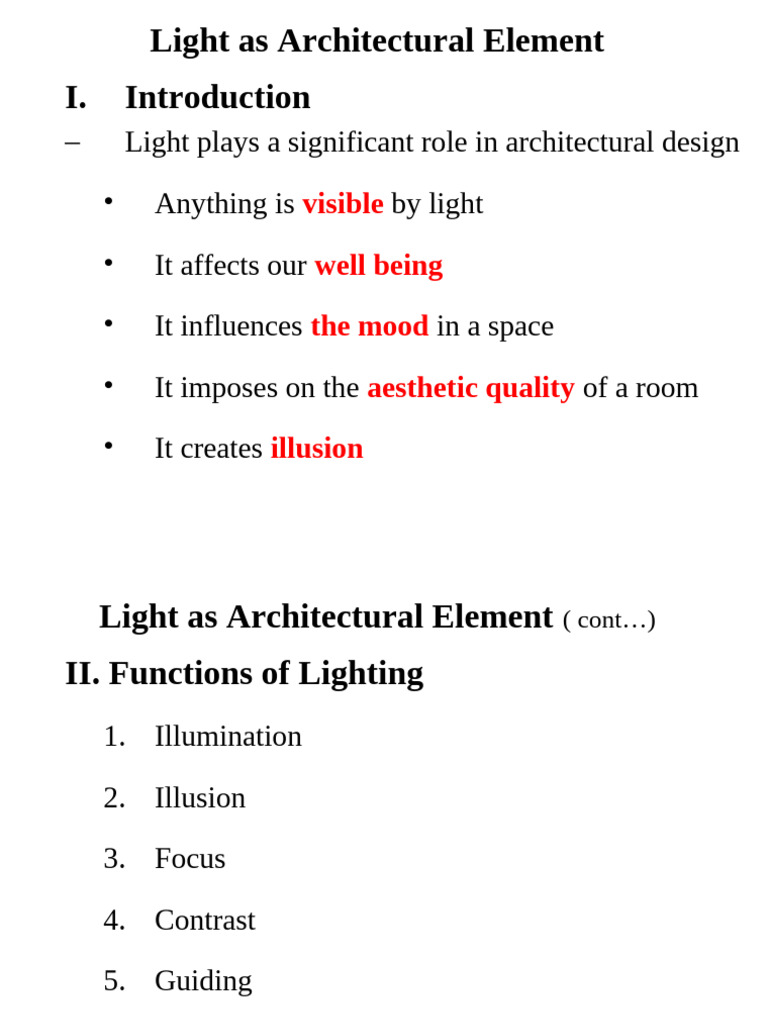 Light As Architectural Element, Basic Design, Light | PDF
