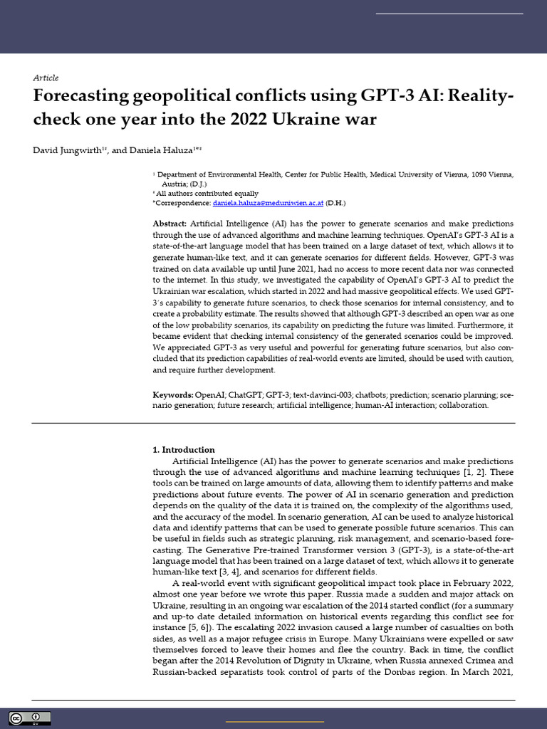 Forecasting Geopolitical Conflicts Using GPT-3 AI | PDF