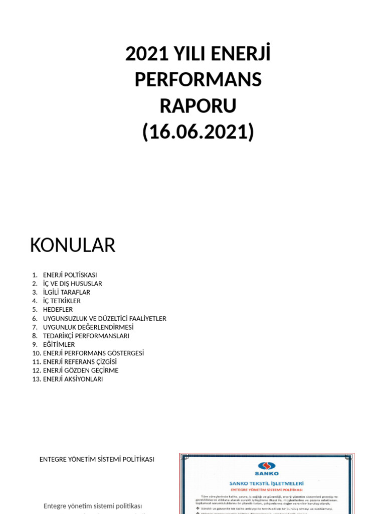 Eys Performans - Fr-001 - 0 2021 Yili Bi̇ri̇nci̇ 6 Aylik Enerji̇ Performans Raporu | PDF