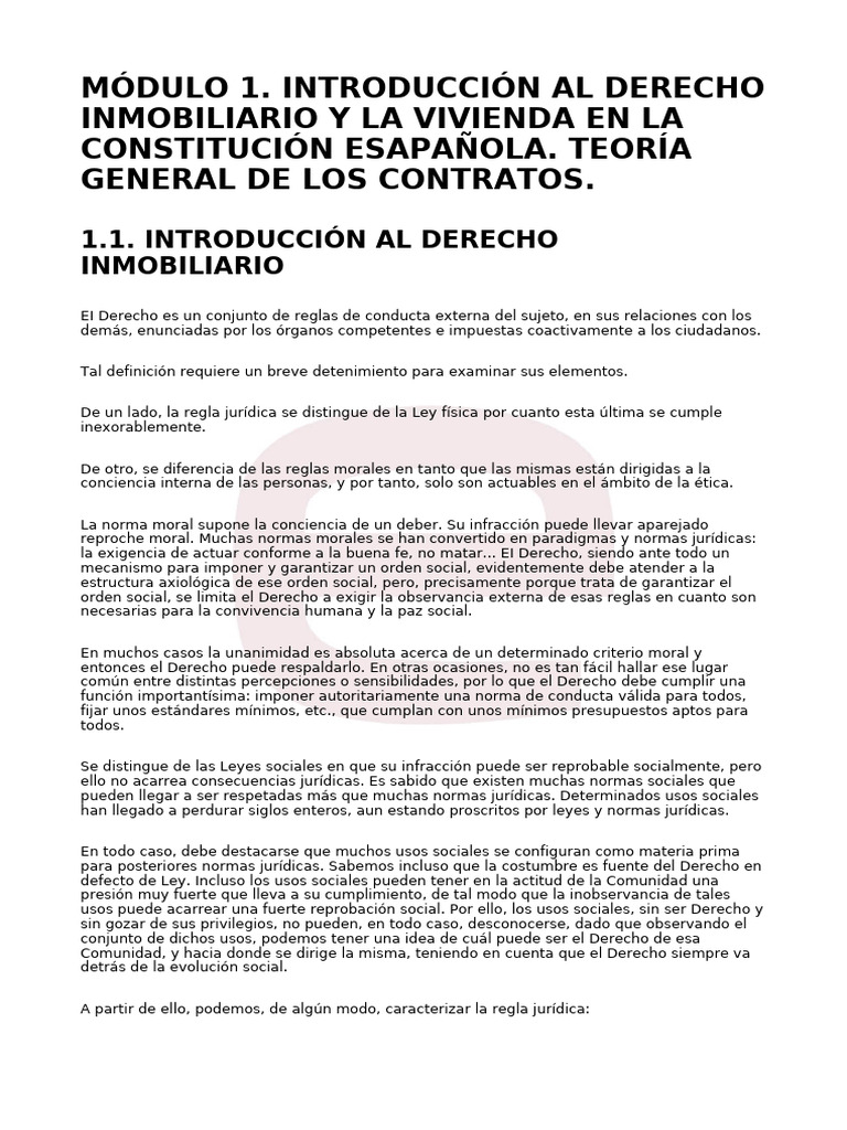 Modulo 1 Introduccion Al Derecho Inmobiliario y La Vivienda en La Constitucion Esapanola Teoria ...