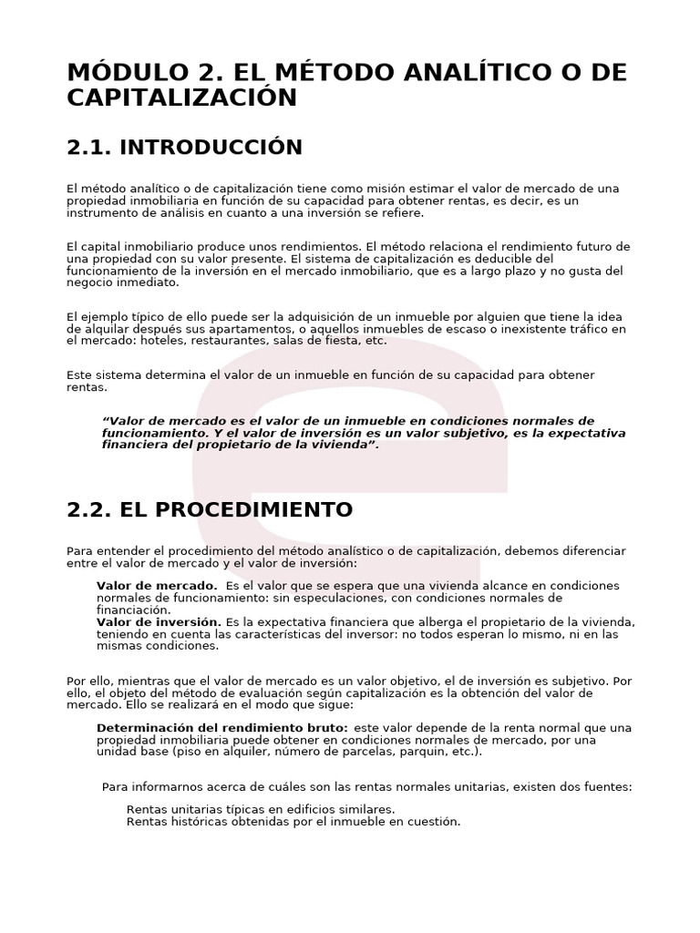 Modulo 2 El Metodo Analitico o de Capitalizacion | PDF