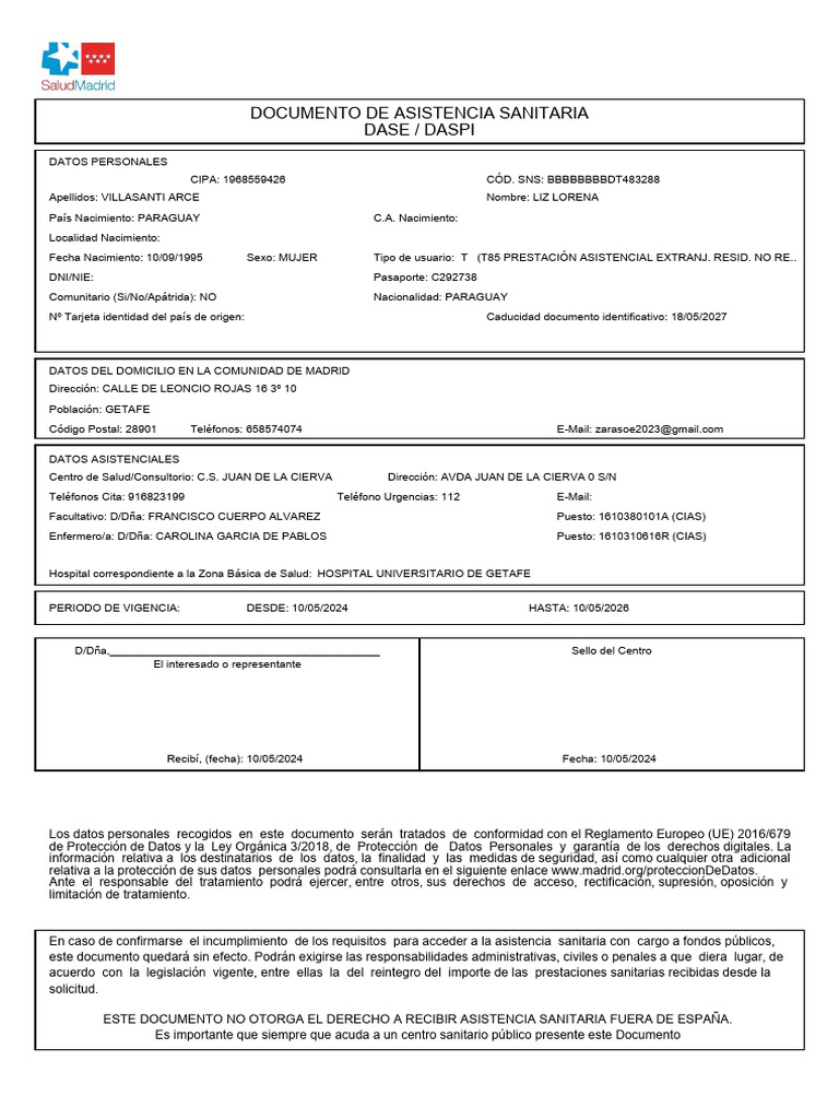 Documento de Asistencia Sanitaria Dase / Daspi | PDF