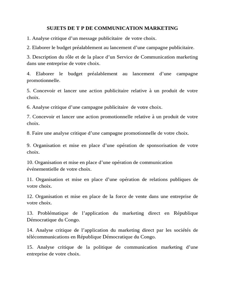 Sujets de TP de CM | PDF