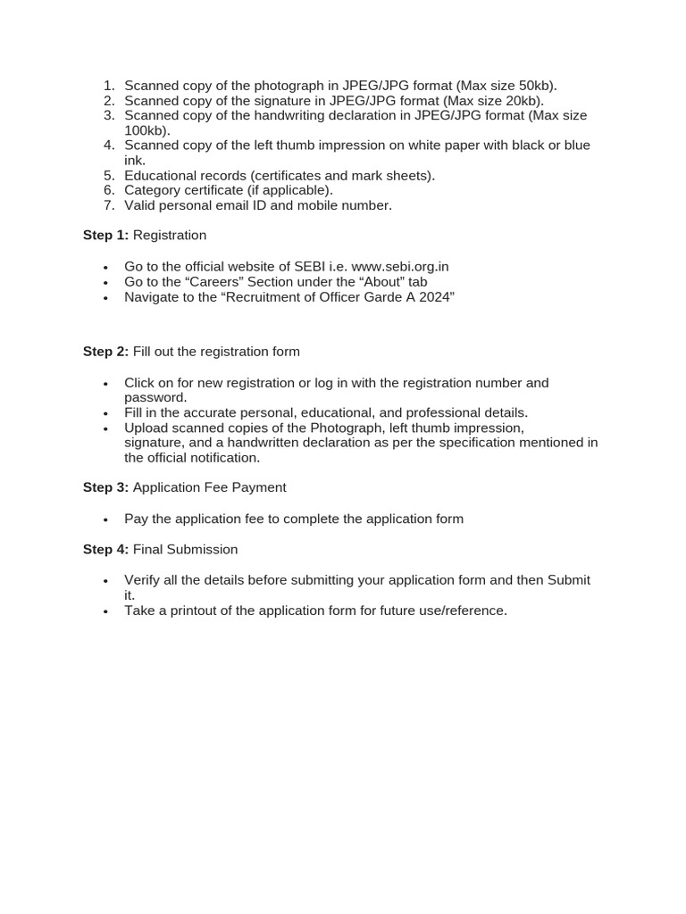 Sebi Checklist | PDF