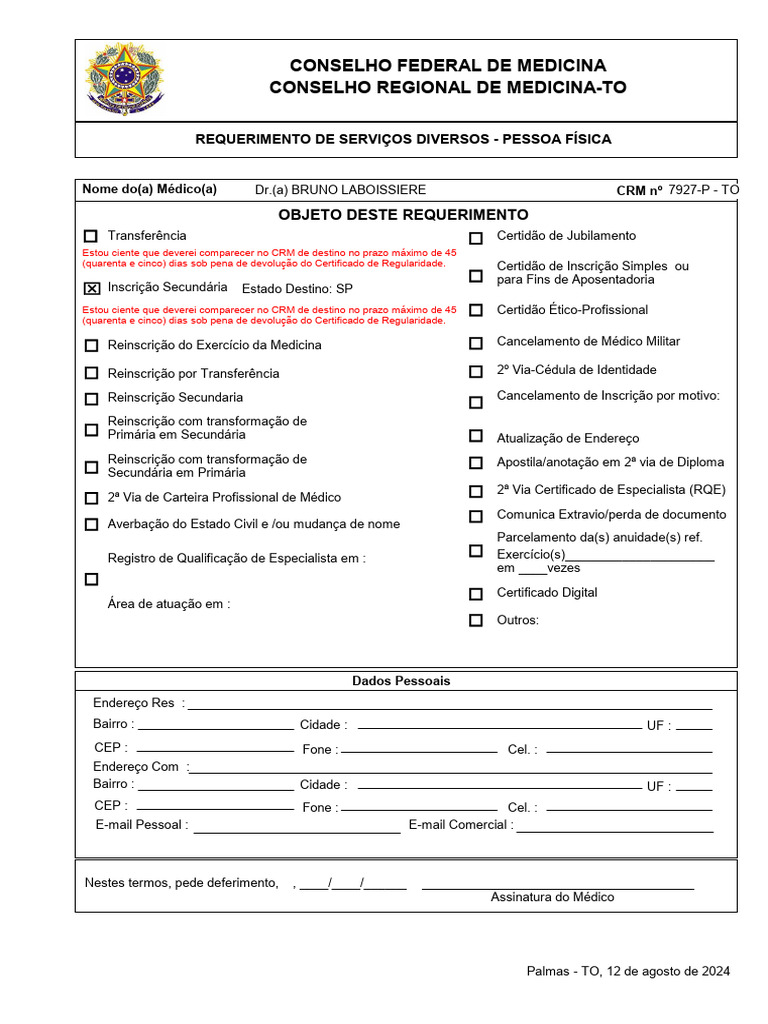 Requerimento Diversos - CRM 7927 | PDF