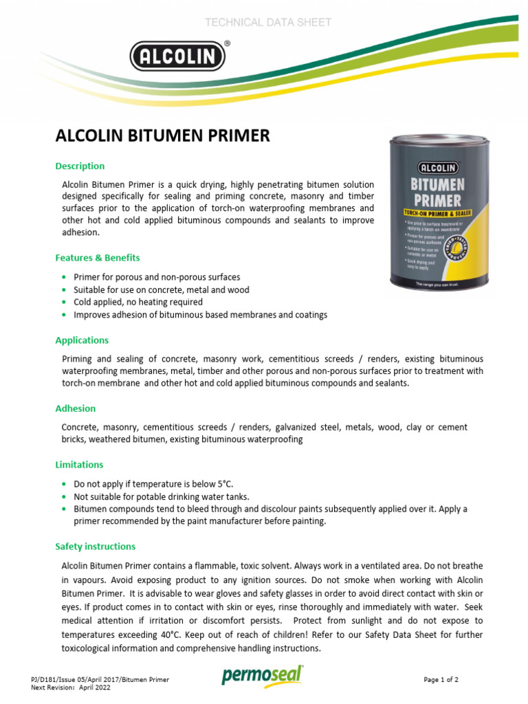 Alcolin Bitumen Primer TDS | PDF