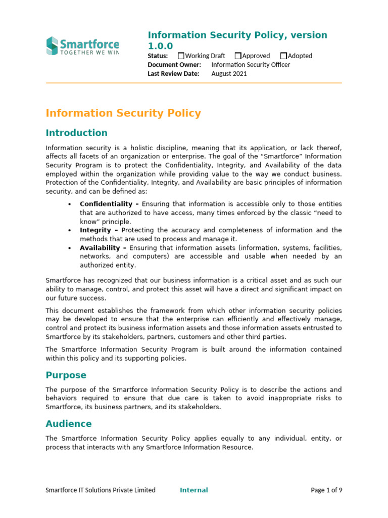Information Security Policy Template | PDF | Information Security ...