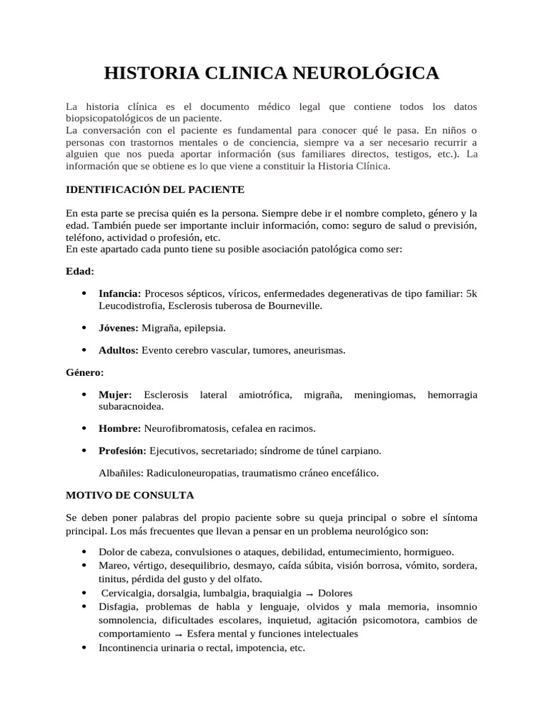 Informe de Historia Clínica Neurológica | PDF