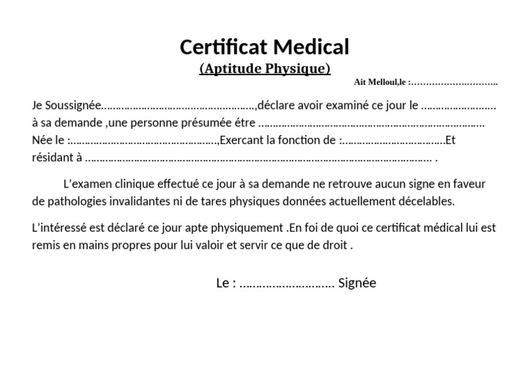Certificat Medical Apptitude Physique | PDF