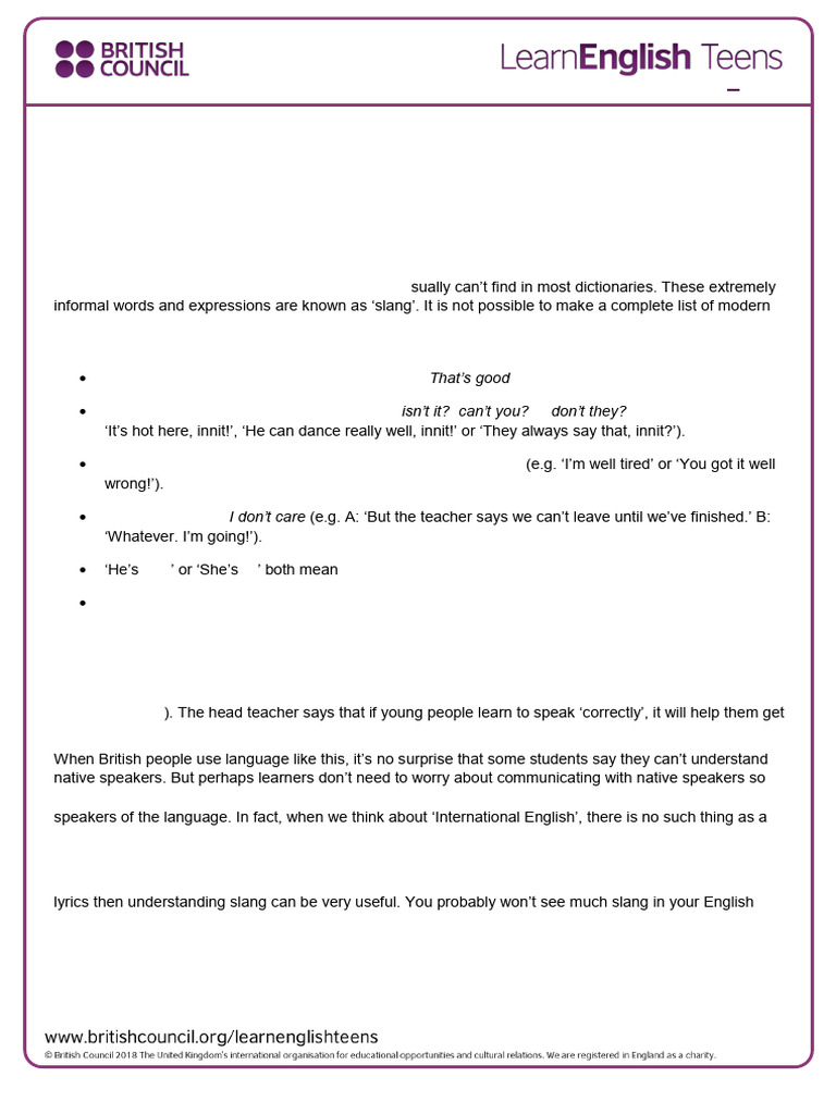 Slang - Text 1 | PDF