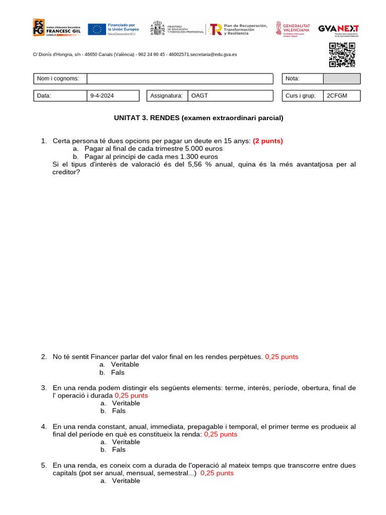 EXAMEN PARCIAL UNITAT 3 | PDF