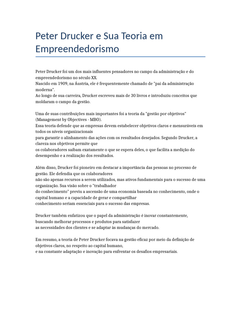 Peter Drucker Empreendedorismo | PDF