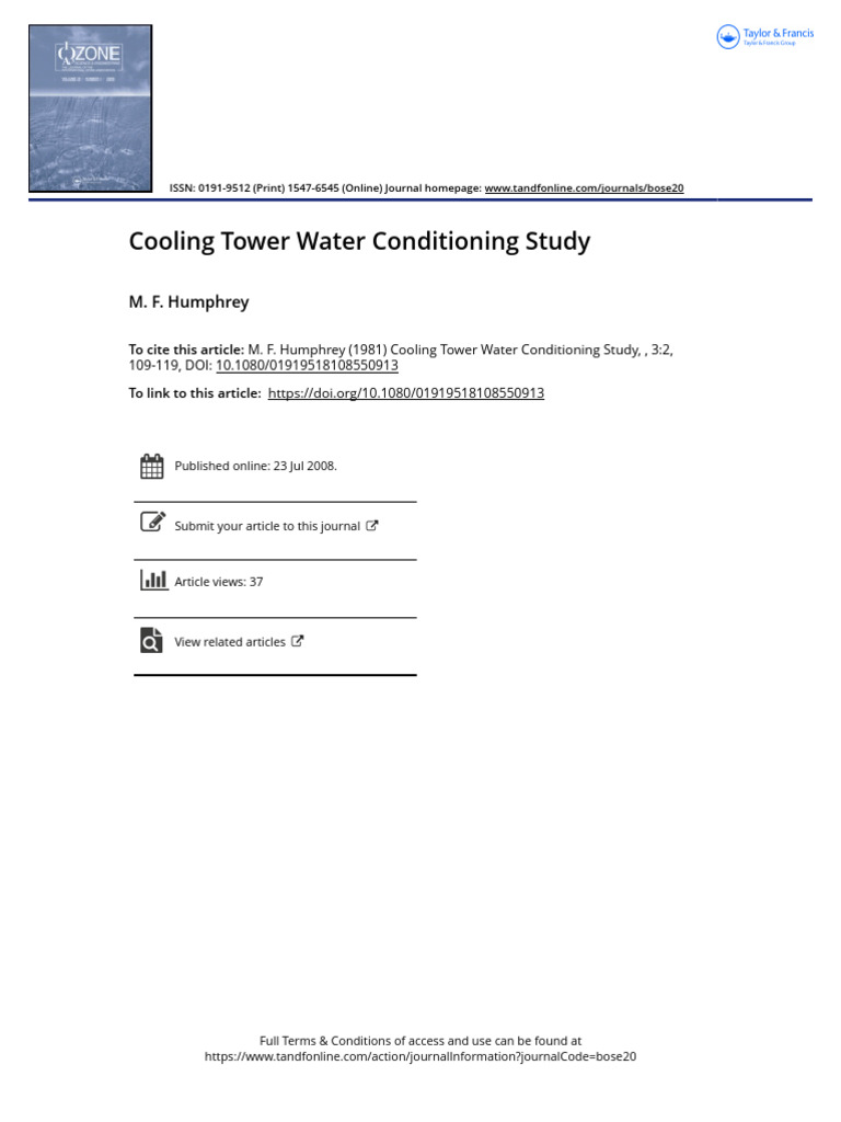 00-Cooling Tower Water Conditioning Study | PDF